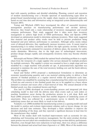 An on time delivery improvement model for manufacturing organisations | PDF