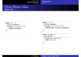 Eclipse vs. IntelliJ IDEA : Refactorings Showdown | PDF