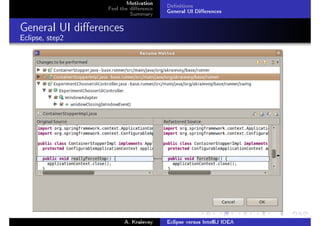 Eclipse vs. IntelliJ IDEA : Refactorings Showdown | PDF