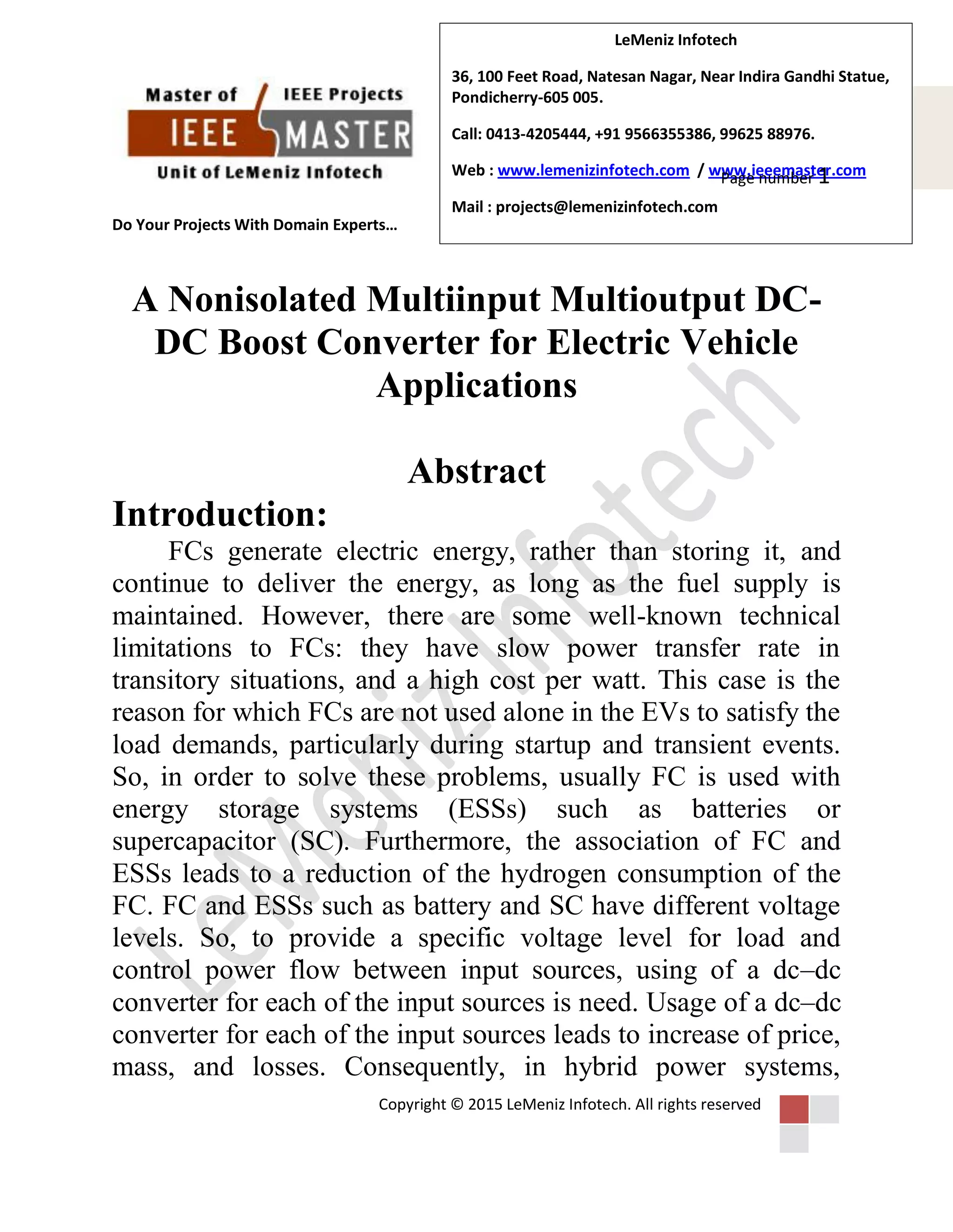 A Non Isolated Multi Input Multi Output Dcdc Boost Converter For