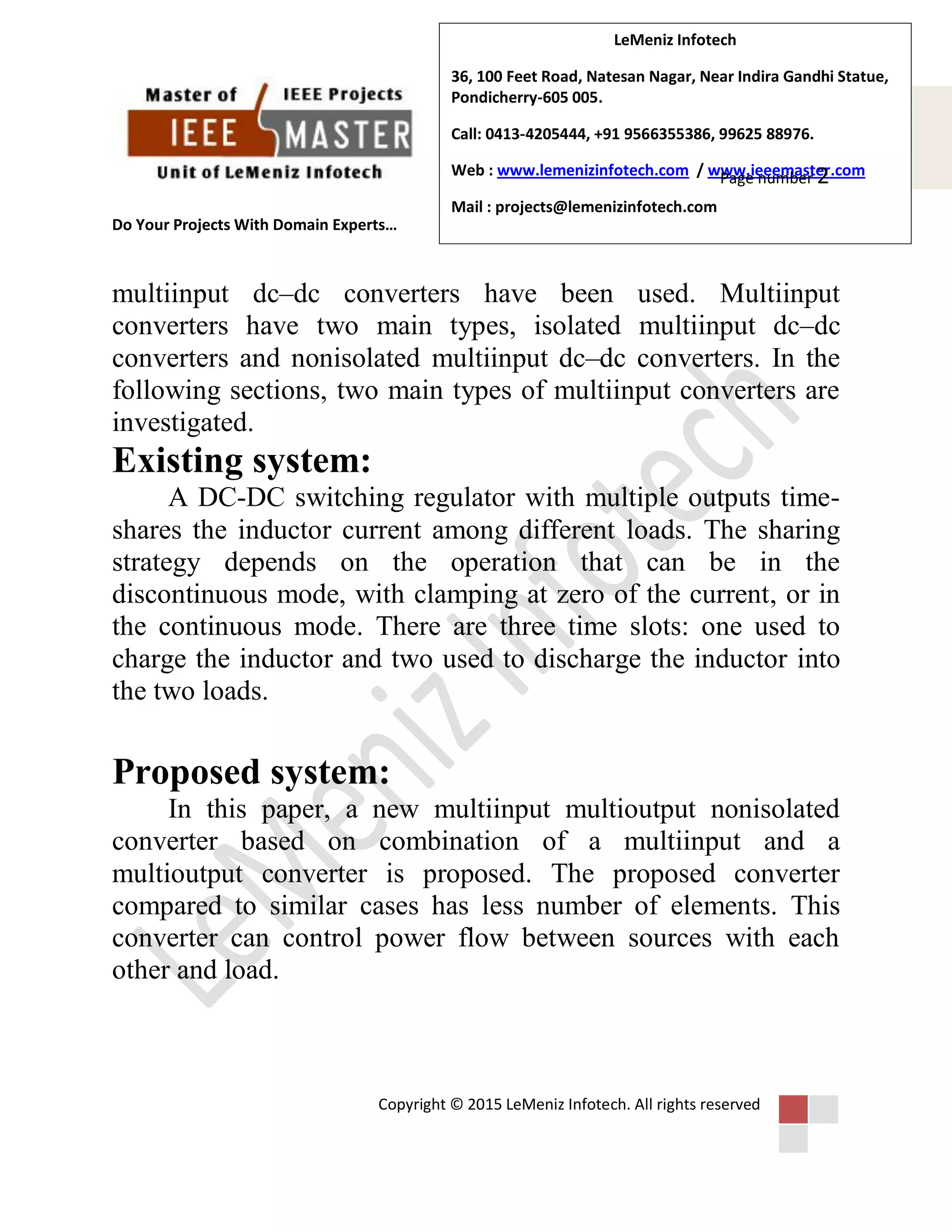 A Non Isolated Multi Input Multi Output Dcdc Boost Converter For Electric Vehicle Applications