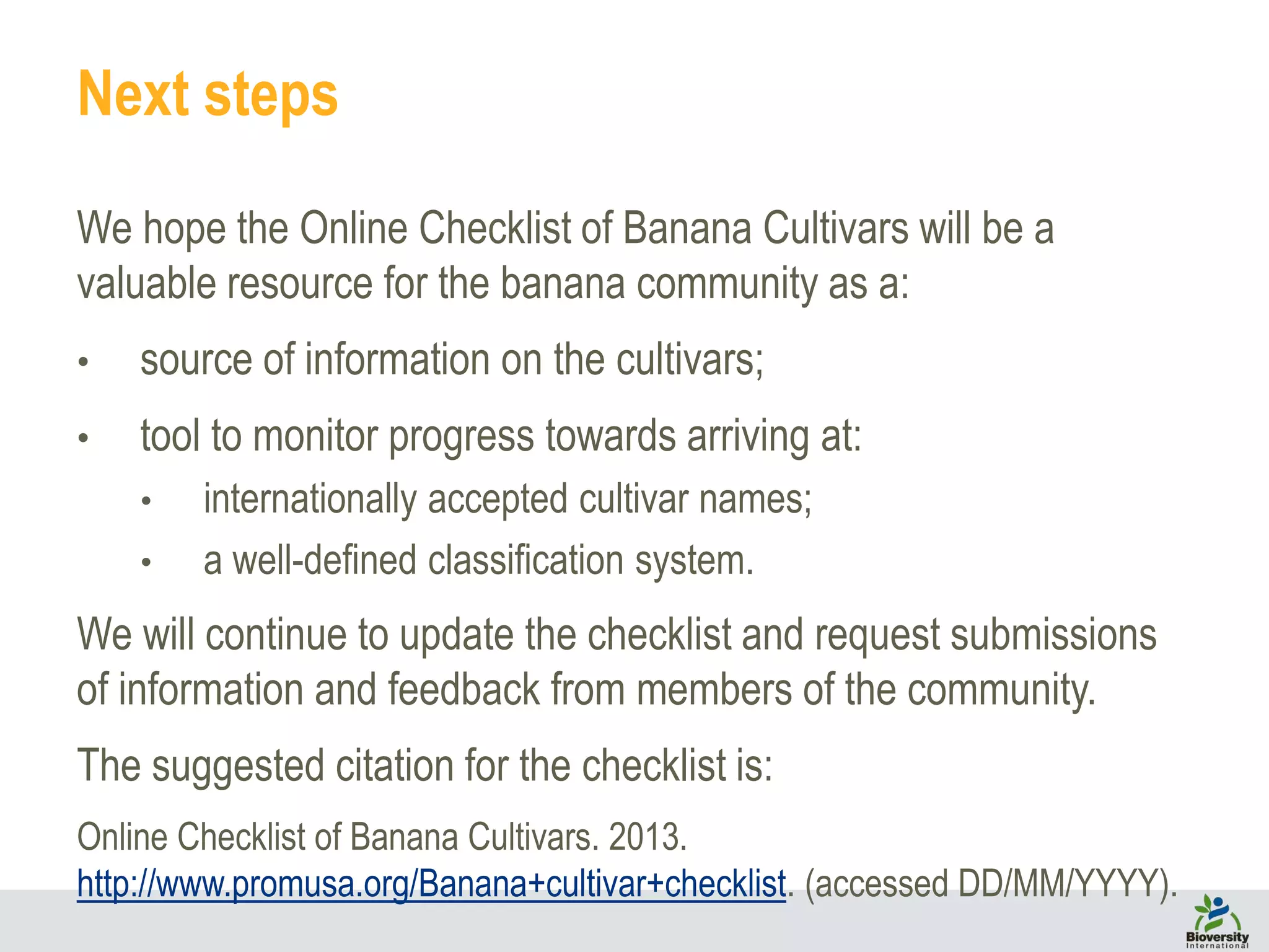 An online checklist of banana cultivars | PPTX