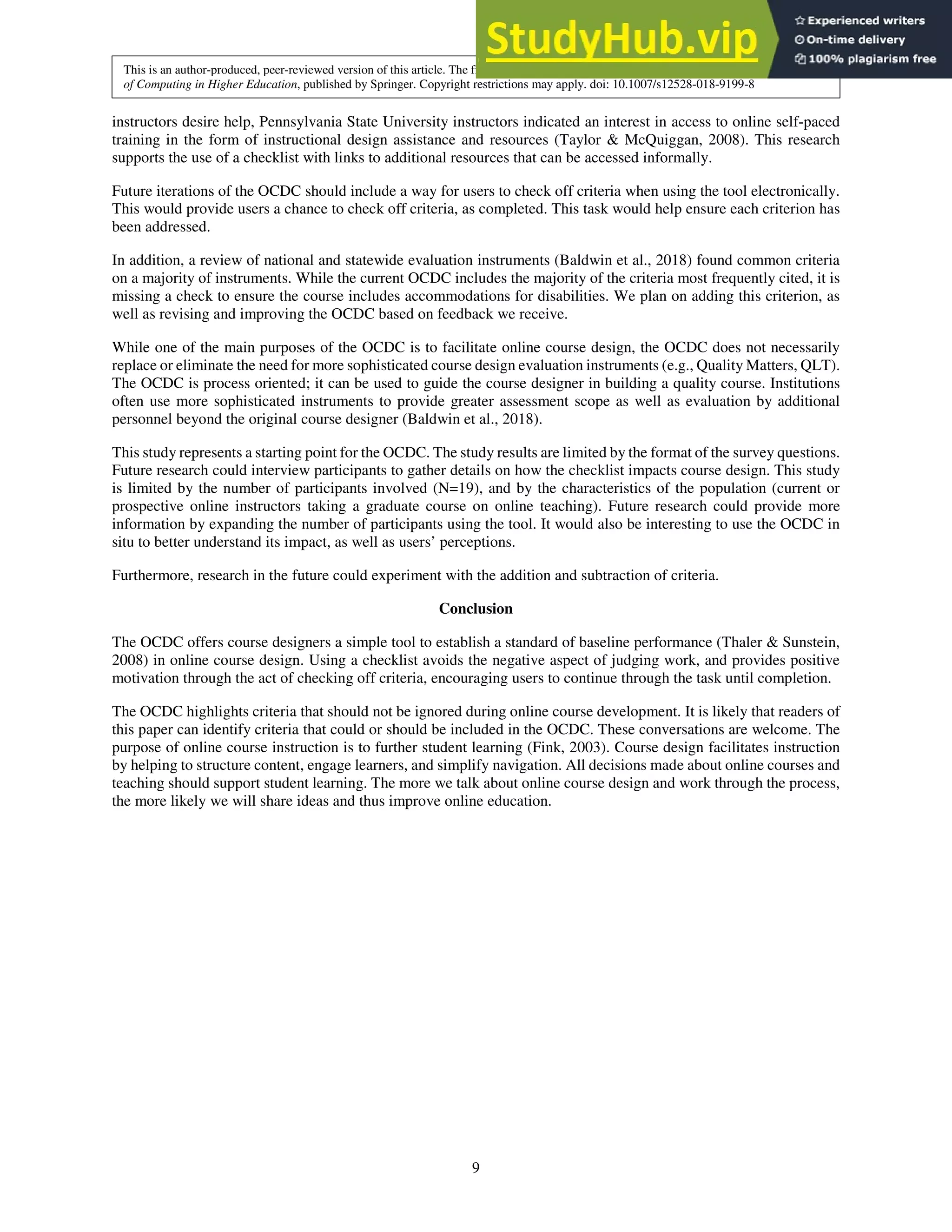 An Online Course Design Checklist Development And Users Perceptions | PDF