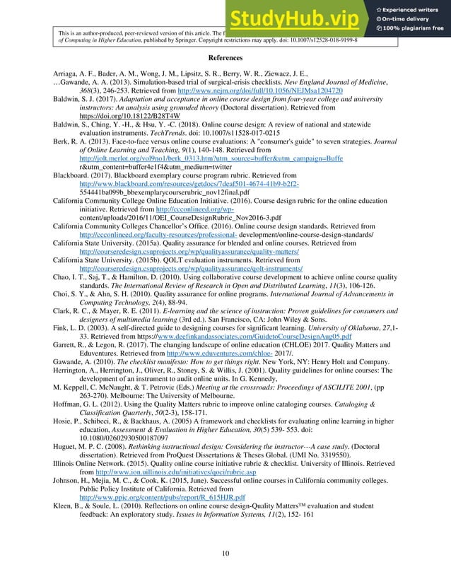 An Online Course Design Checklist Development And Users Perceptions ...