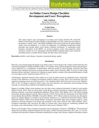 An Online Course Design Checklist Development And Users Perceptions ...