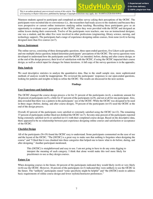 An Online Course Design Checklist Development And Users Perceptions ...