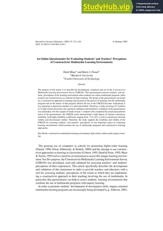 An Online Questionnaire For Evaluating Students And Teachers Perceptions Of Constructivist ...