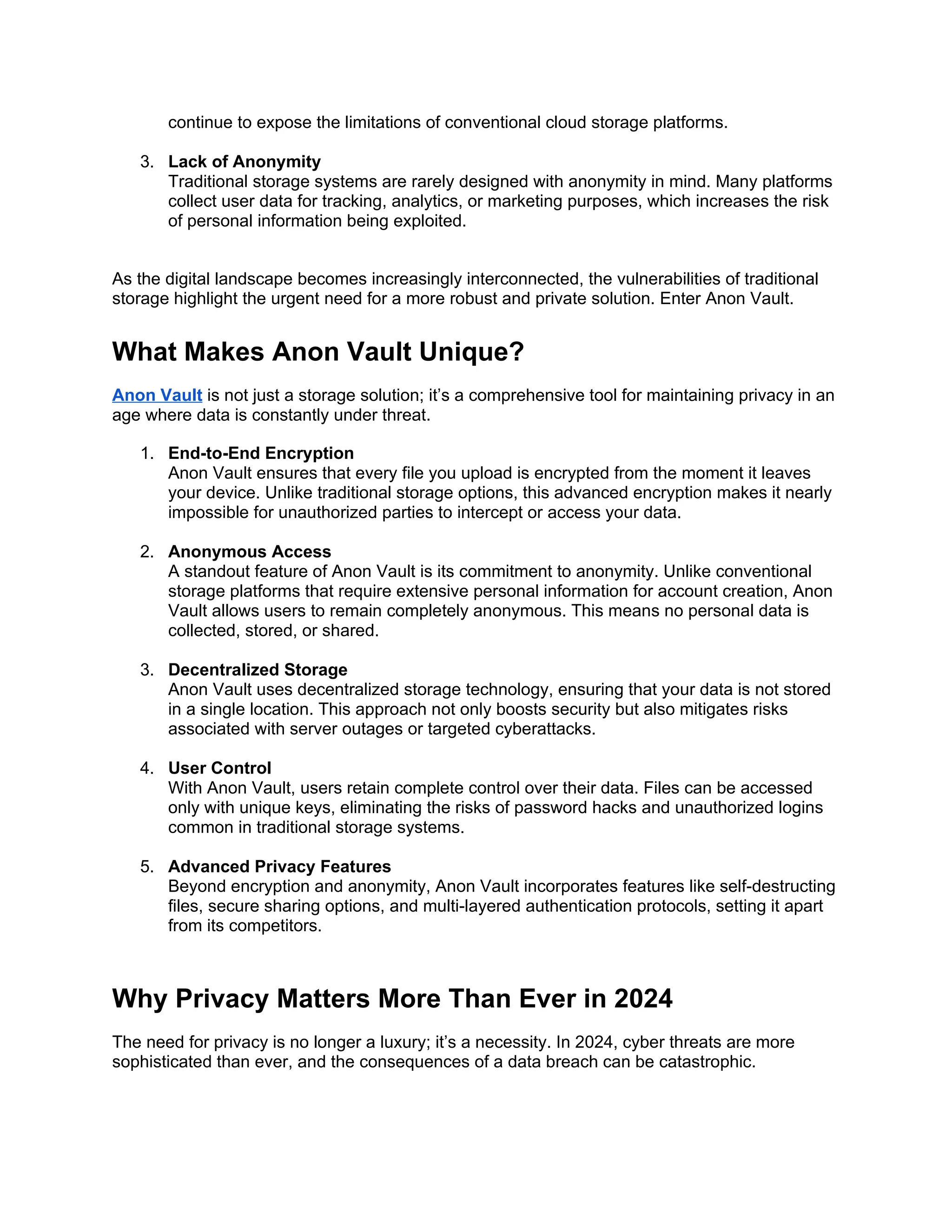 Anon Vault vs. Traditional Storage: Why Privacy Matters in 2024 | DOCX