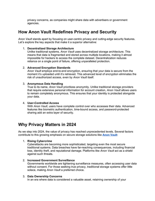 Anon Vault vs Traditional Storage: Why Privacy Matters in 2024 | PDF