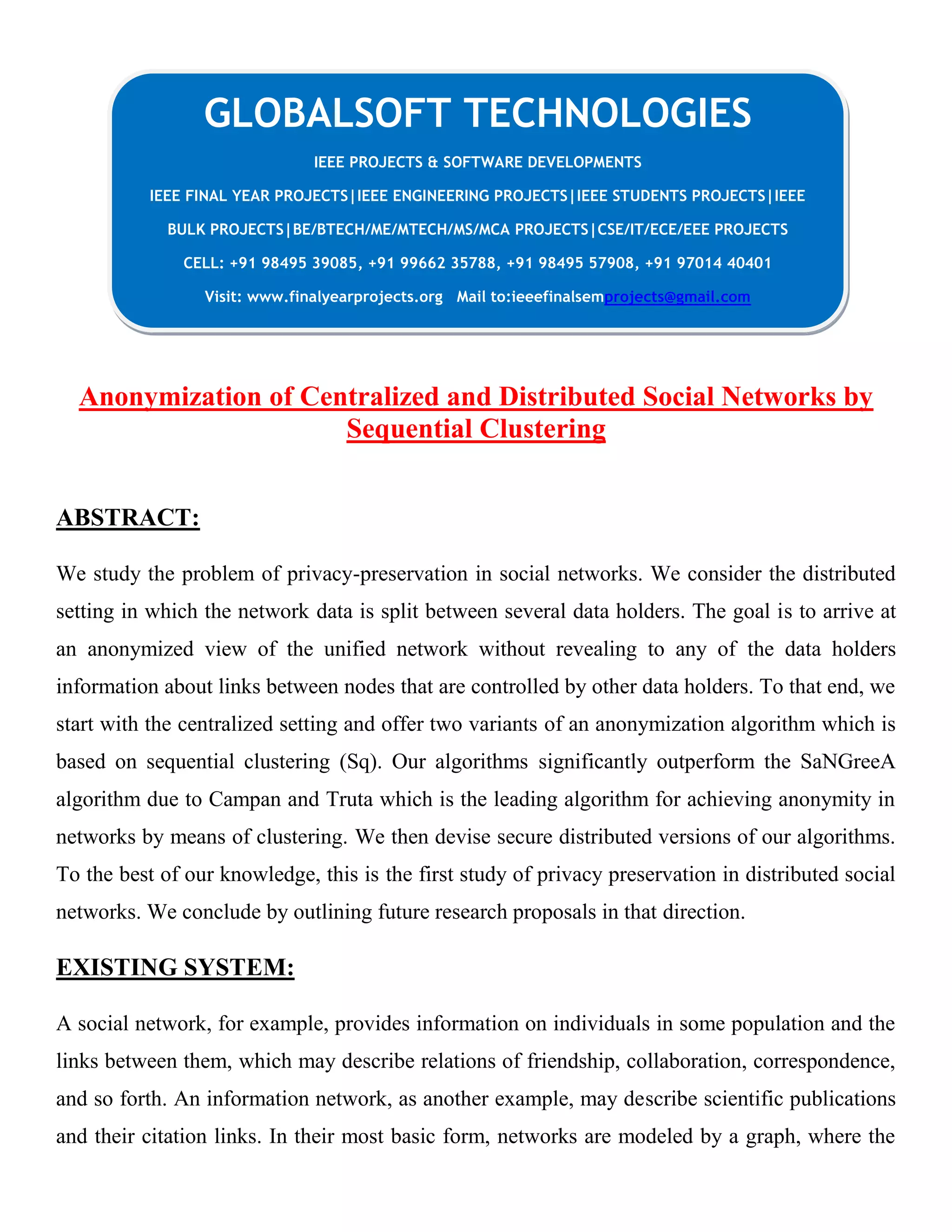 Anonymization of centralized and distributed social networks by sequential clustering | DOCX ...