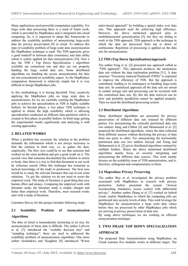Anonymization Of Data Using Mapreduce On Cloud Pdf