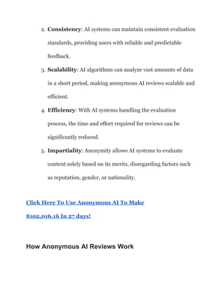 Anonymous AI Review : make money with ai Make $102,016.16 In 27 days! | PDF
