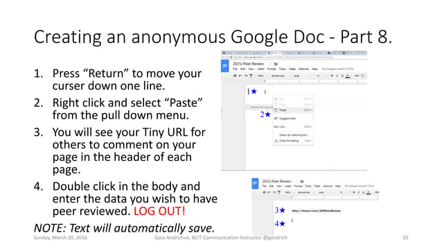 Anonymous peer review using google docs | PPT