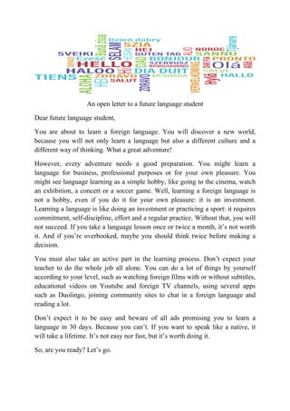 An open letter to a future language student | PDF | Education