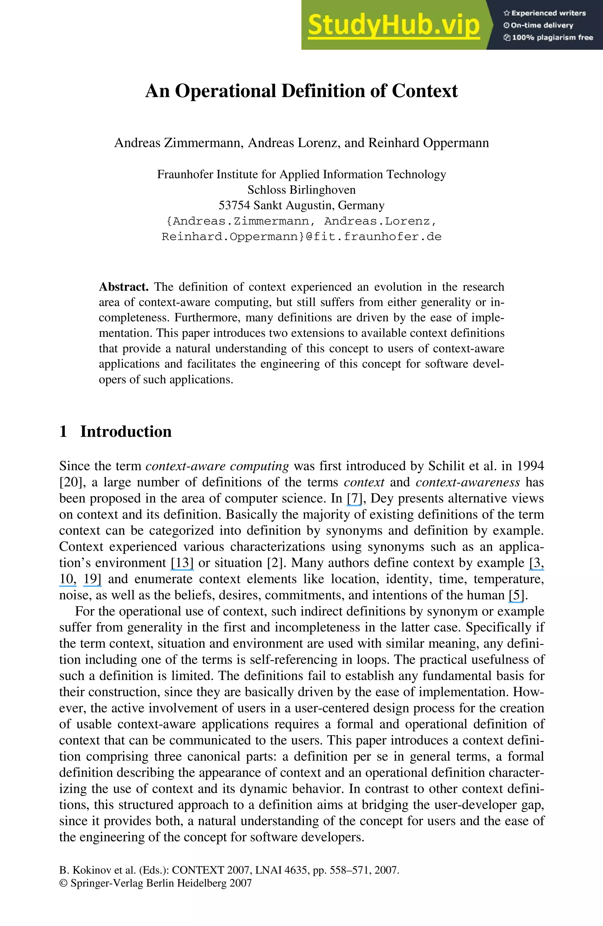 An Operational Definition Of Context | PDF