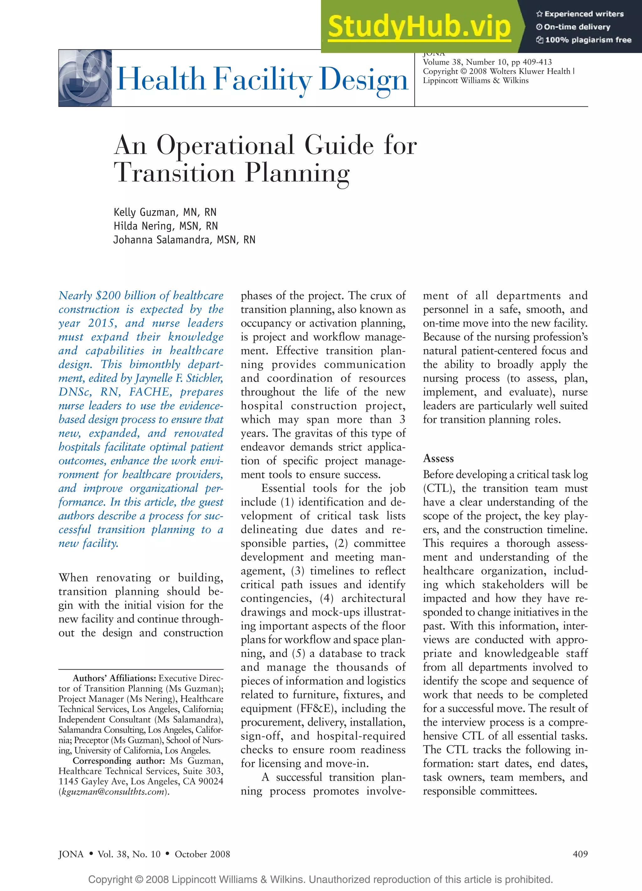 An Operational Guide For Transition Planning | PDF