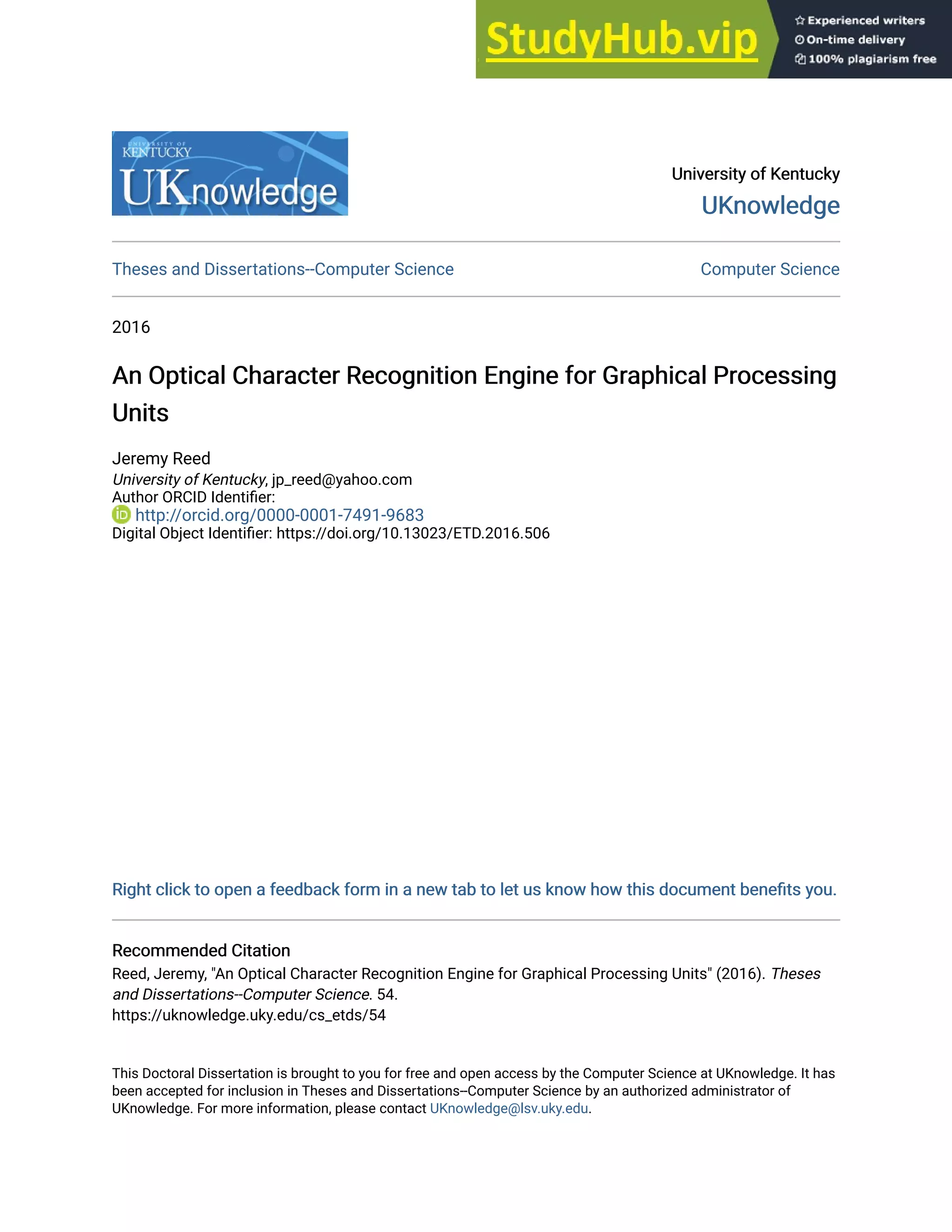 An Optical Character Recognition Engine For Graphical Processing Units | PDF
