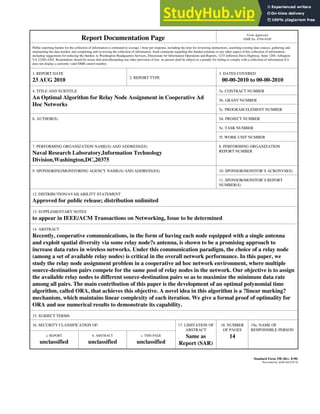 An Optimal Algorithm For Relay Node Assignment In Cooperative Ad Hoc Networks | PDF