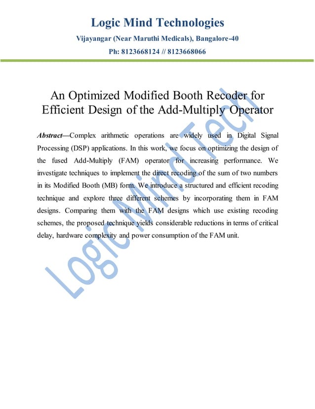 An optimized modified booth recoder for efficient design of the add multiply operator | DOCX
