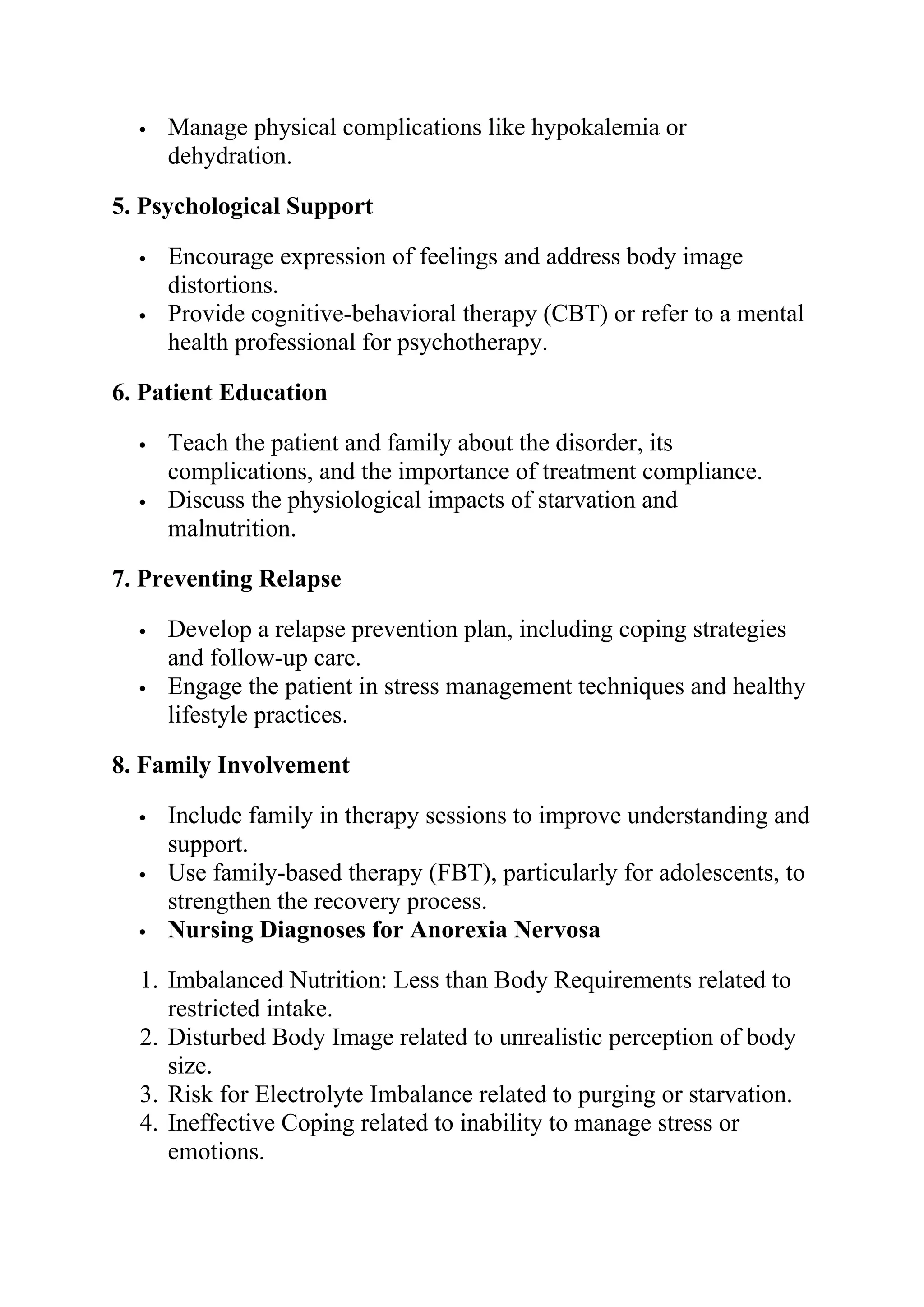 anorexia nervosa and its nursing management | DOCX