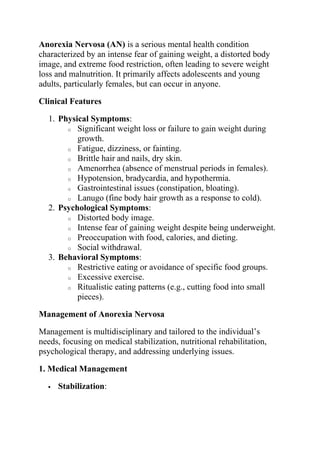 anorexia nervosa and its nursing management | DOCX