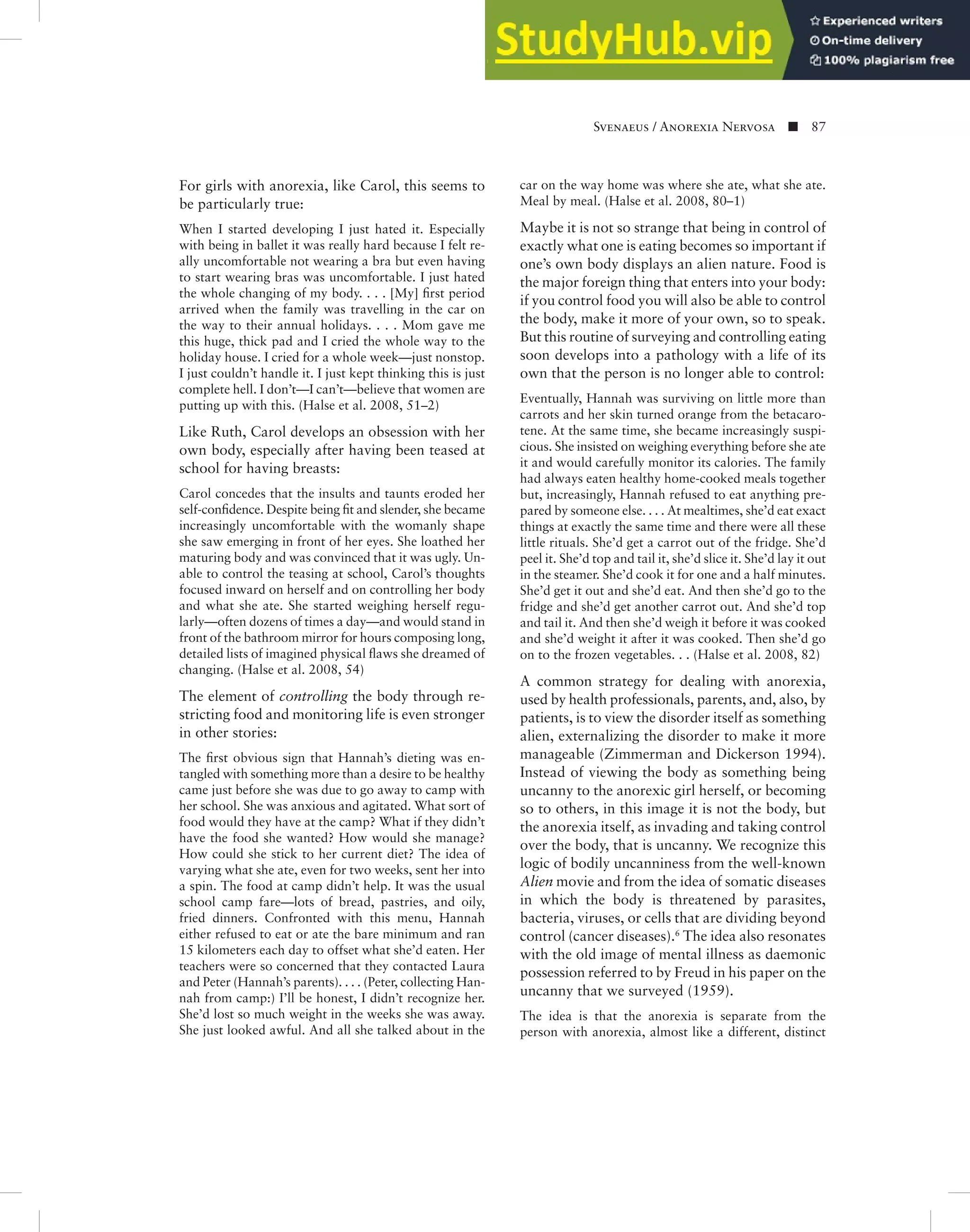 Anorexia Nervosa And The Body Uncanny A Phenomenological Approach | PDF