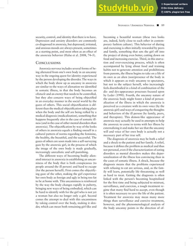 Anorexia Nervosa And The Body Uncanny A Phenomenological Approach | PDF