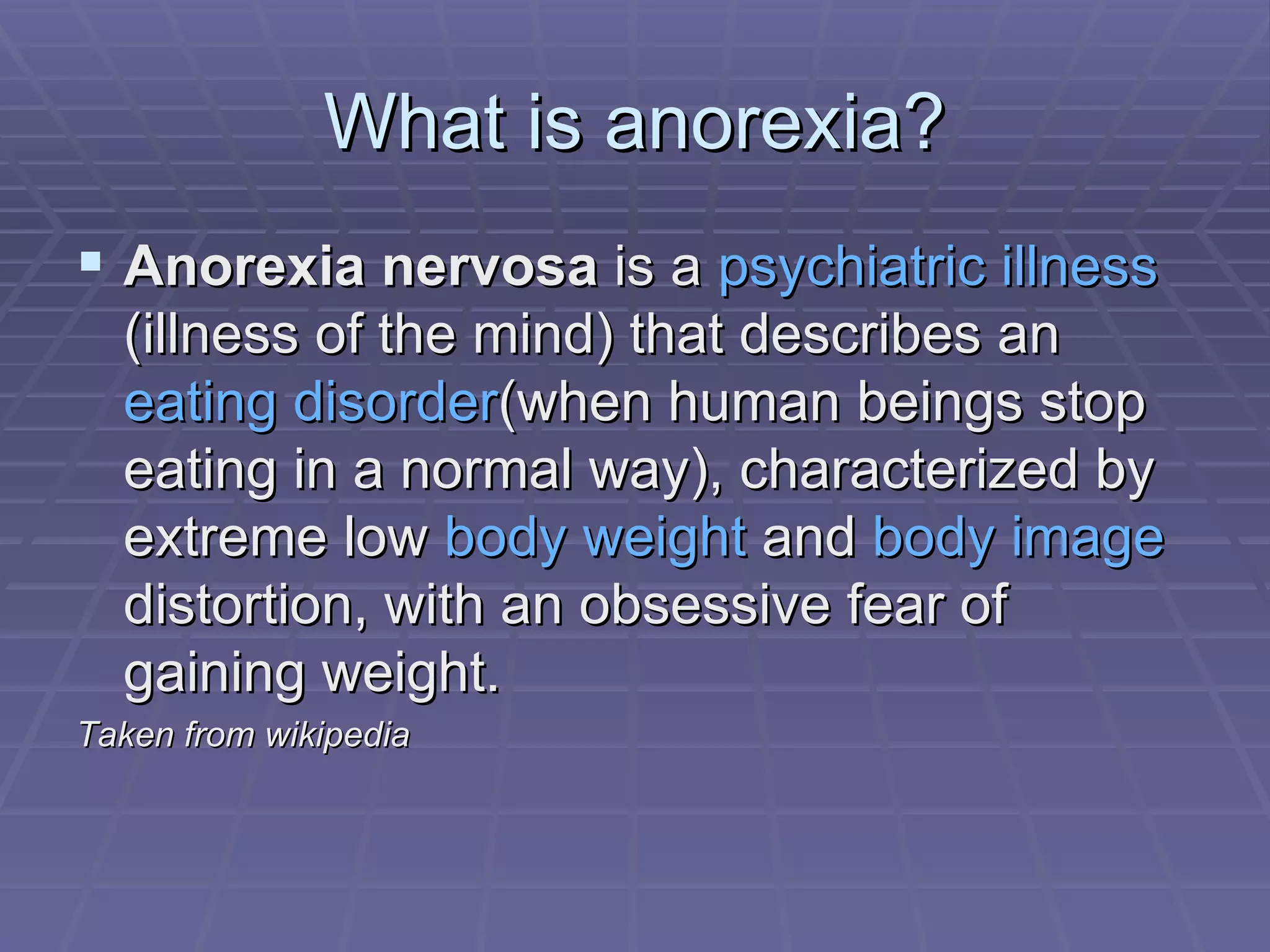 Anorexia Nervosa Comprehension Slides | PPT