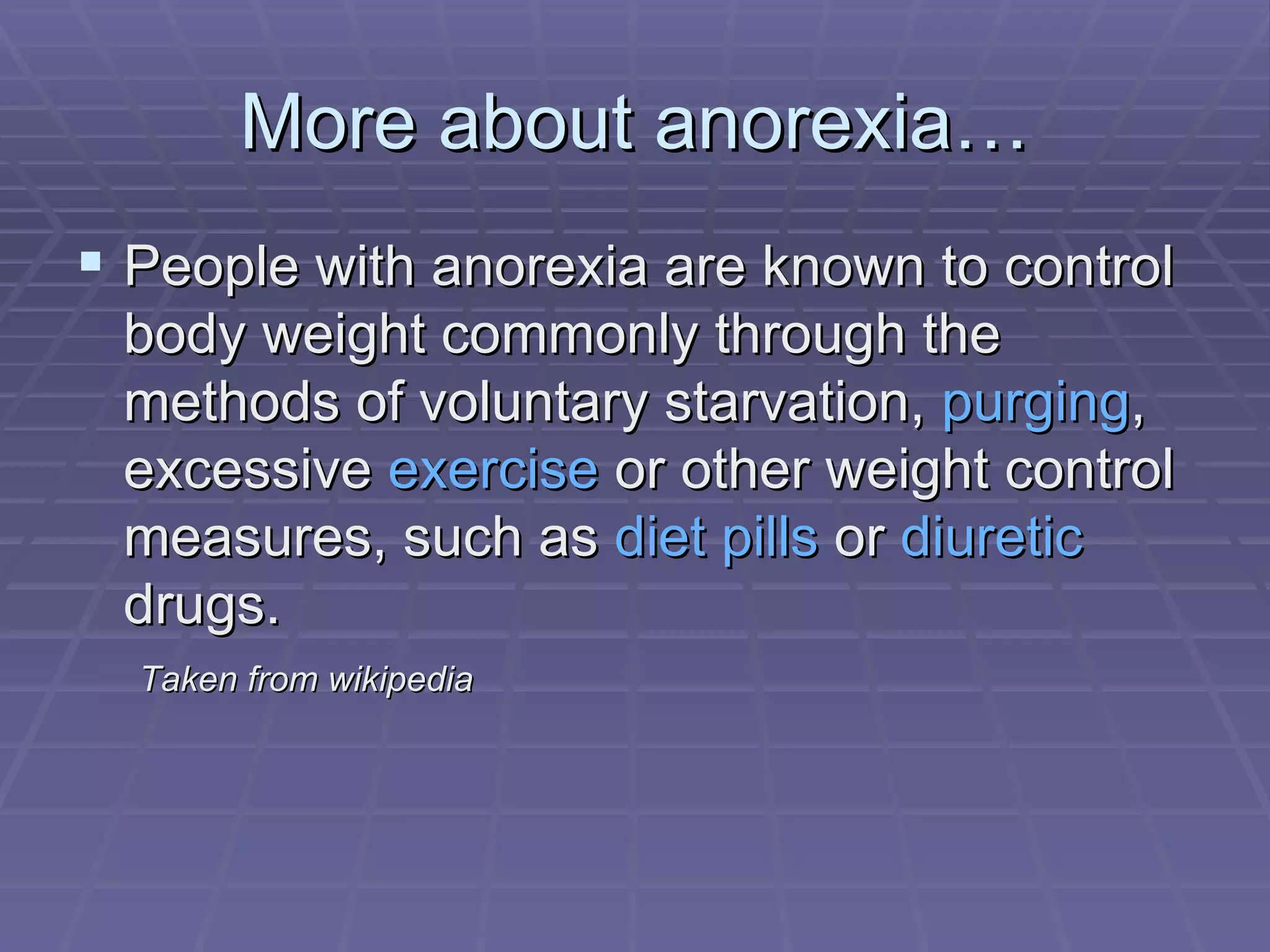 Anorexia Nervosa Comprehension Slides | PPT