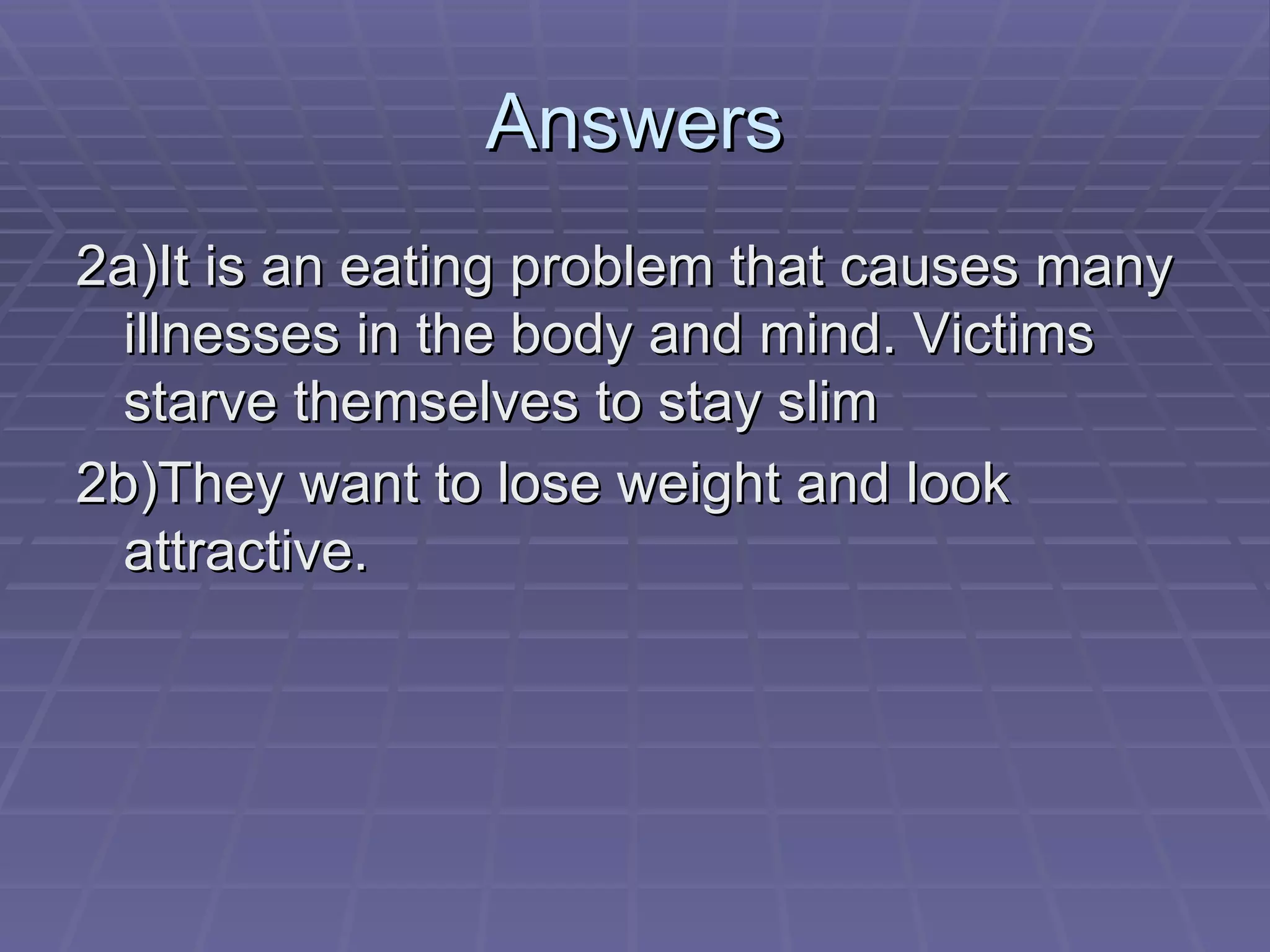 Anorexia Nervosa Comprehension Slides | PPT