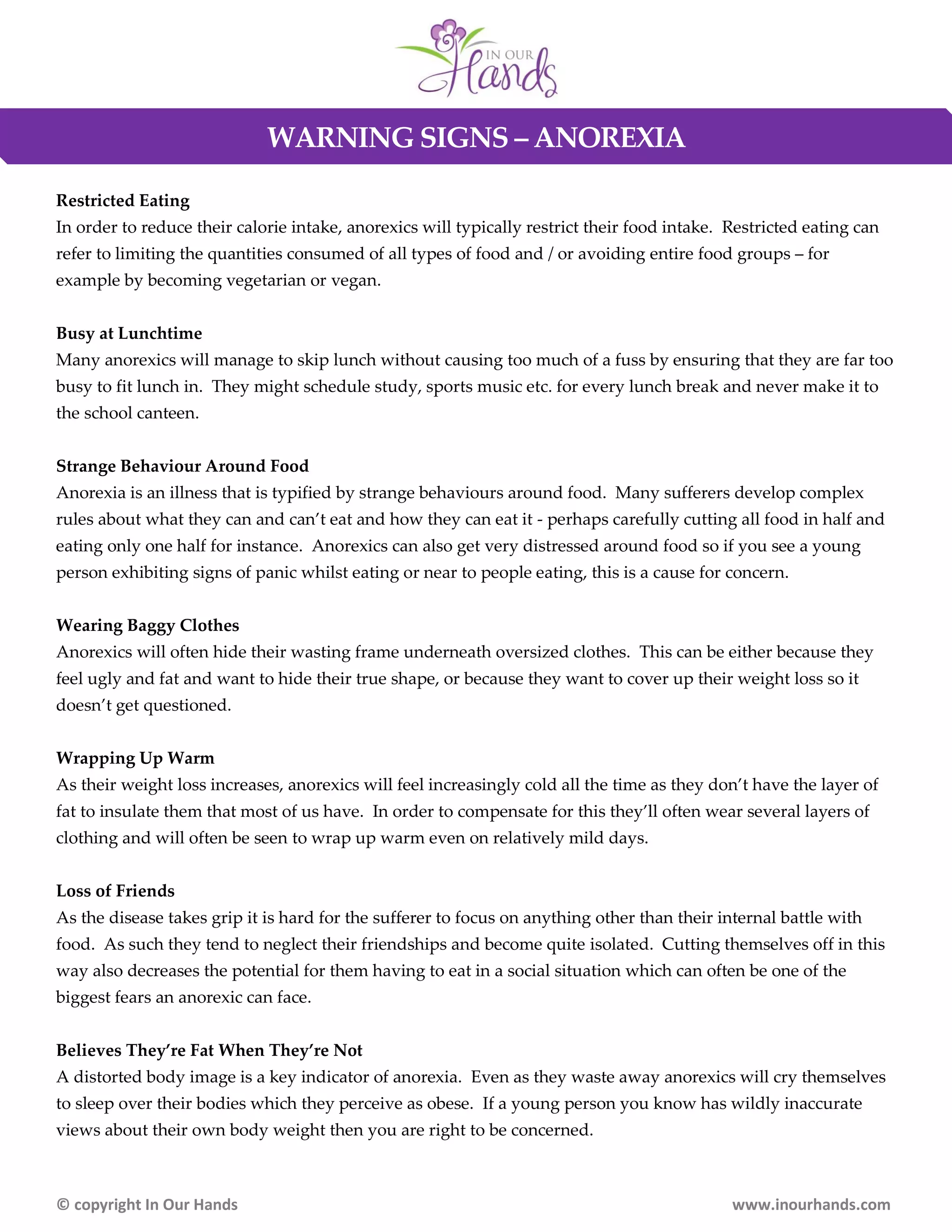 Anorexia warning signs factsheet | PDF
