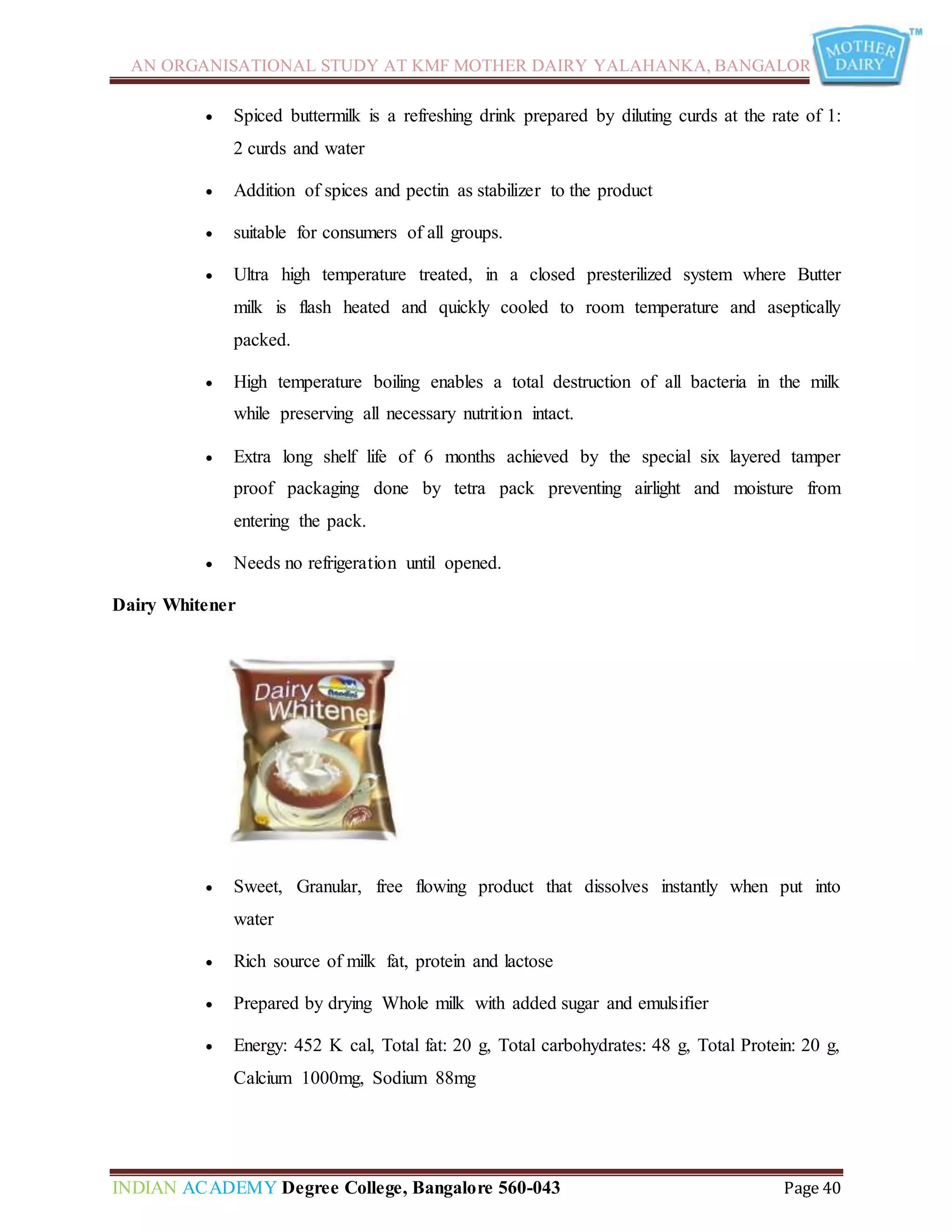 An organisational study at kmf mother dairy yalahanka new | DOCX