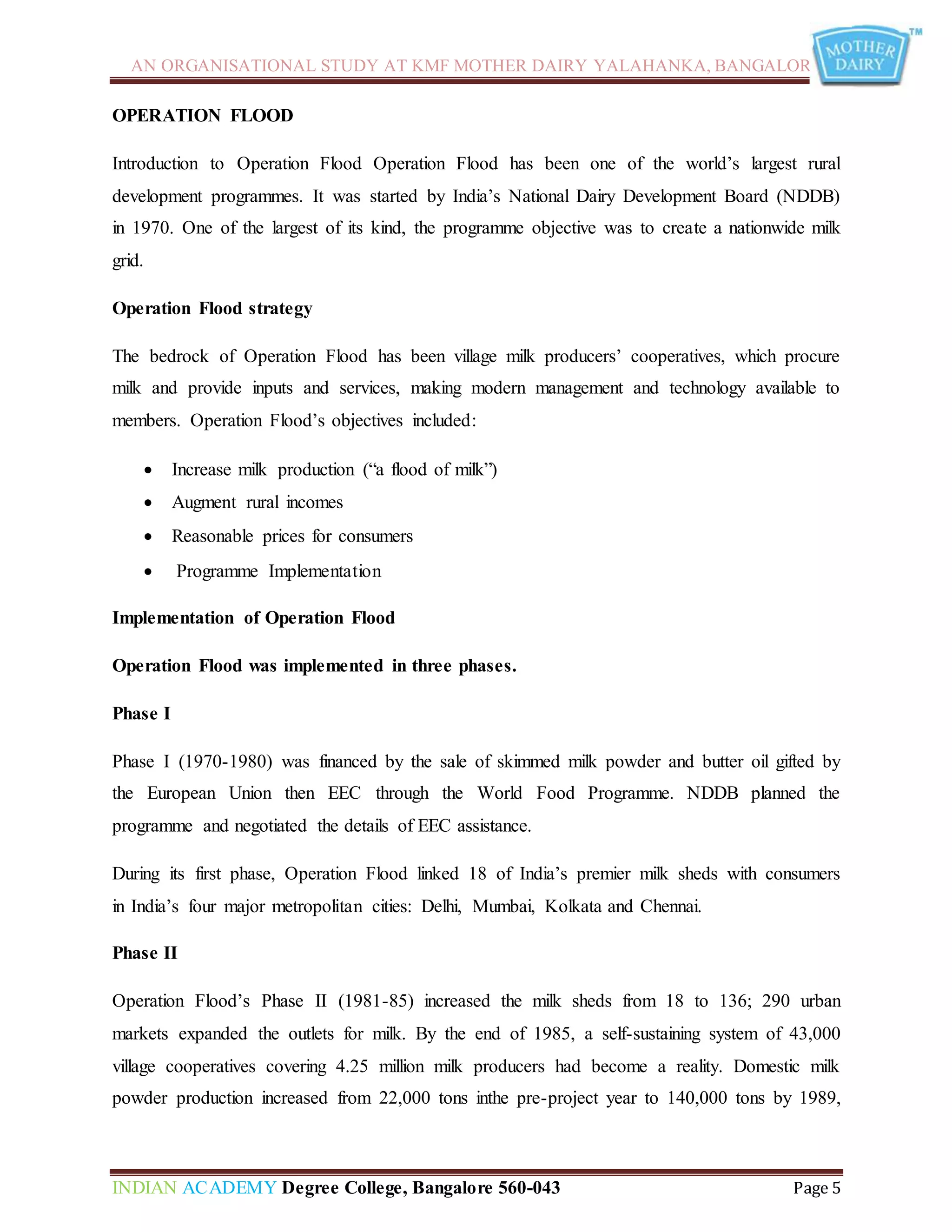 An organisational study at kmf mother dairy yalahanka new | DOCX