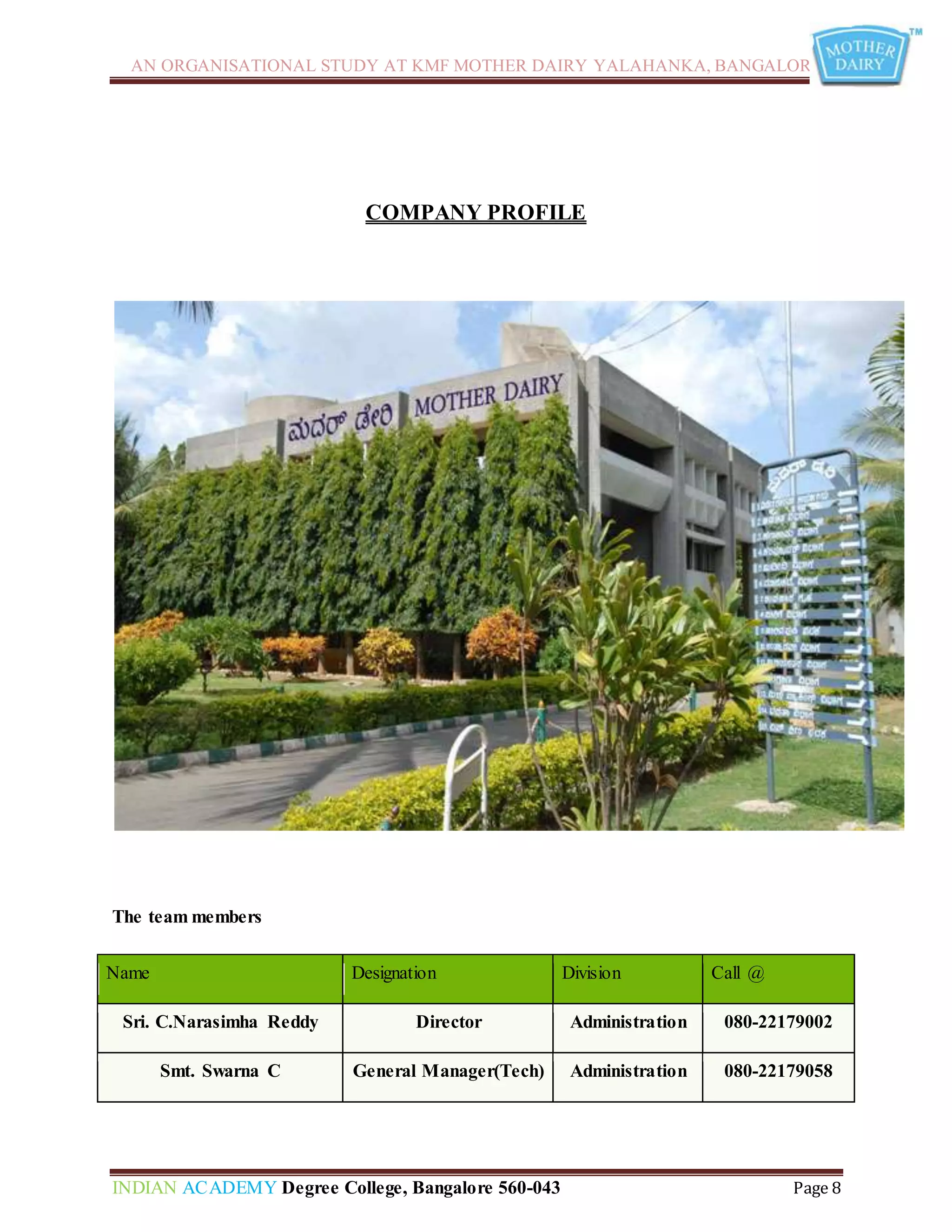 An organisational study at kmf mother dairy yalahanka new | DOCX