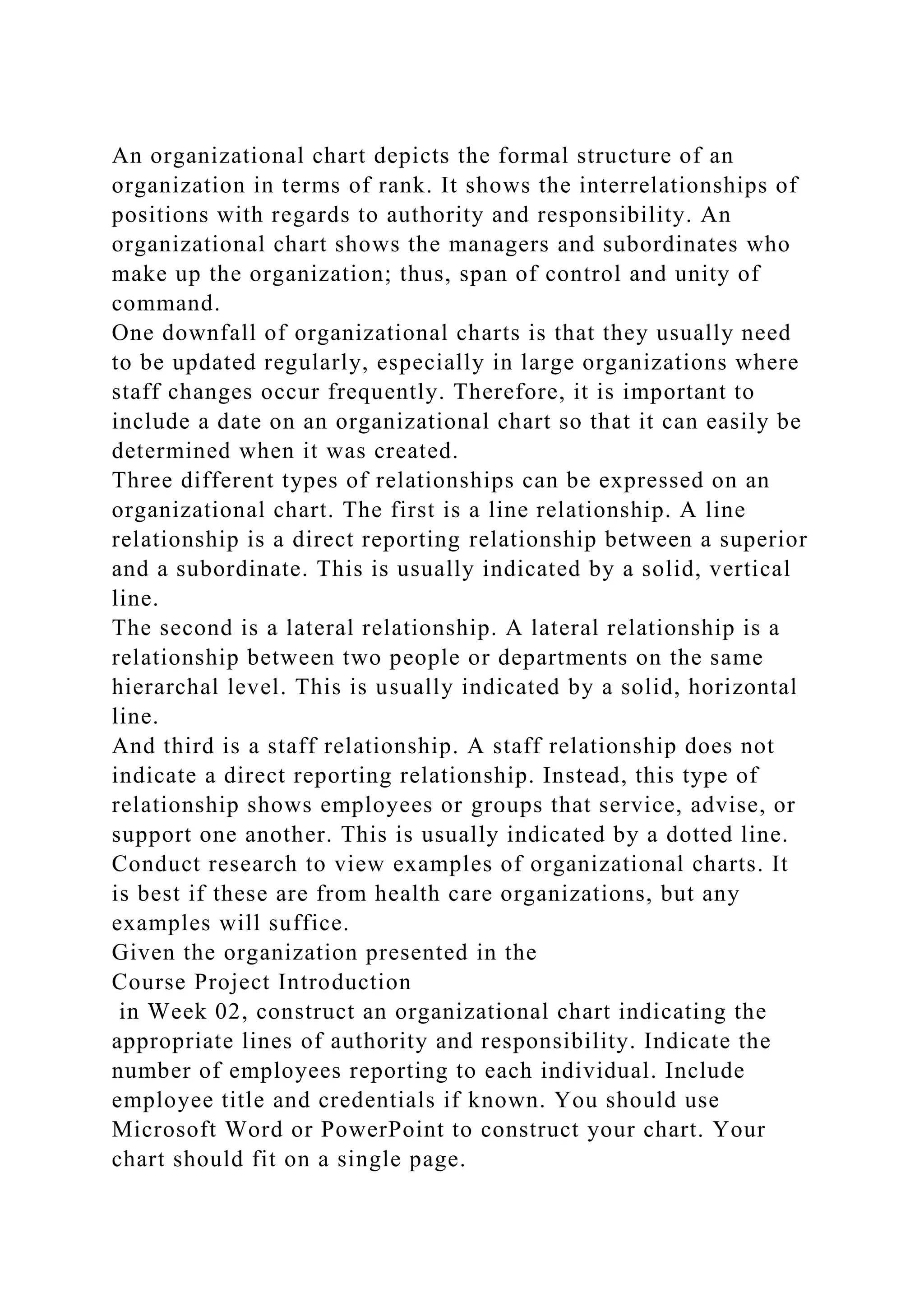 An organizational chart depicts the formal structure of an organizat.docx