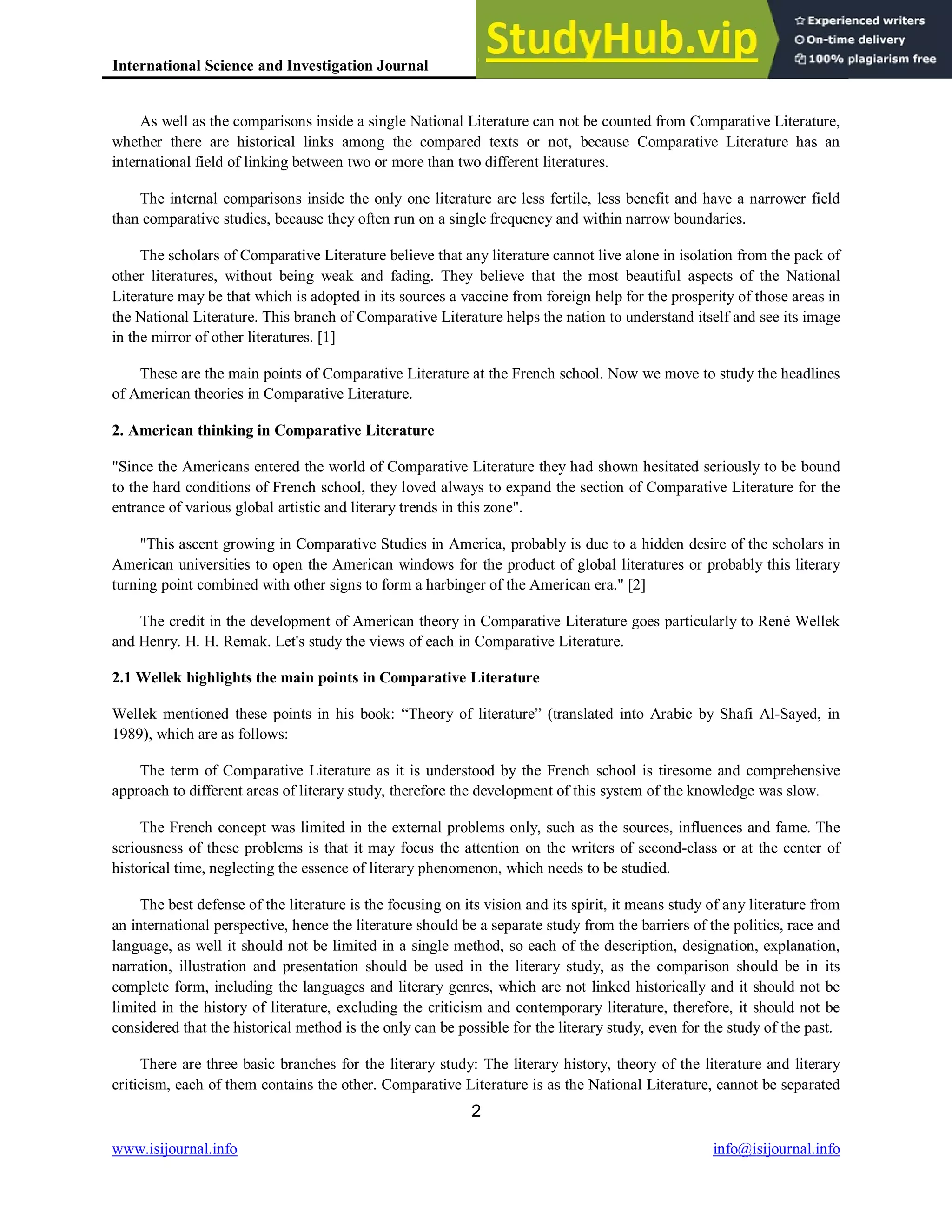 A Note On French And American Theories In Comparative Literature | PDF