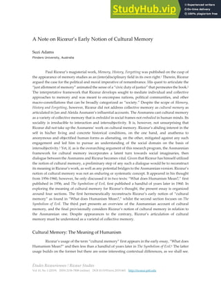 A Note On Ric Ur S Early Notion Of Cultural Memory | PDF