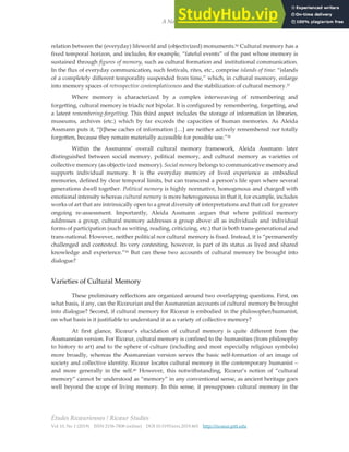 A Note On Ric Ur S Early Notion Of Cultural Memory | PDF