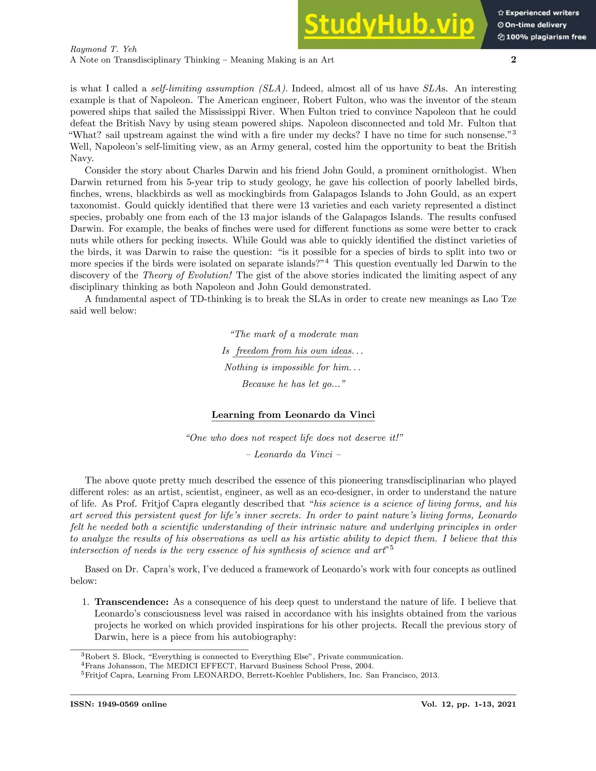 A Note On Transdisciplinary Thinking -Meaning Making Is An Art | PDF | Birdwatching | Hobbies ...