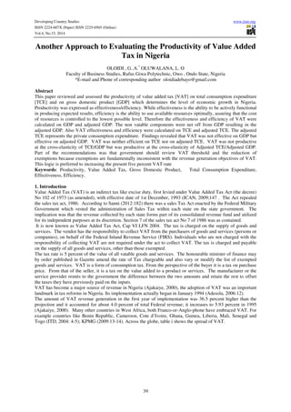 Another approach to evaluating the productivity of value added tax in nigeria | PDF