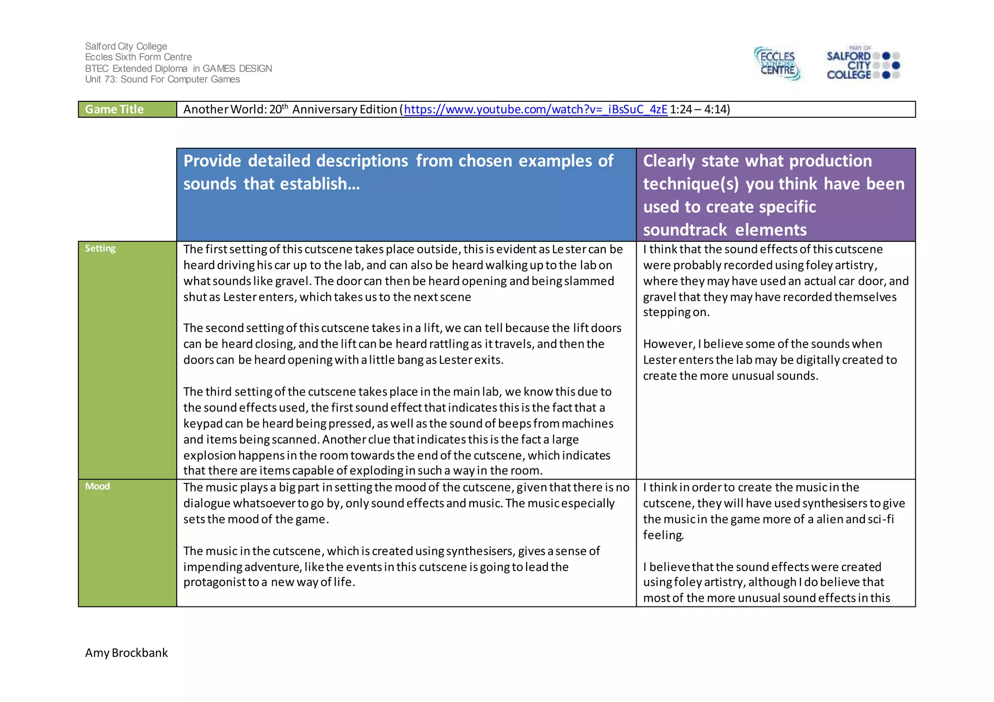 Another world cutscene analysis | DOCX