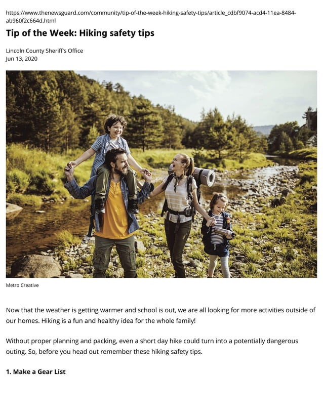 Tip of the Week: Hiking safety tips | PDF
