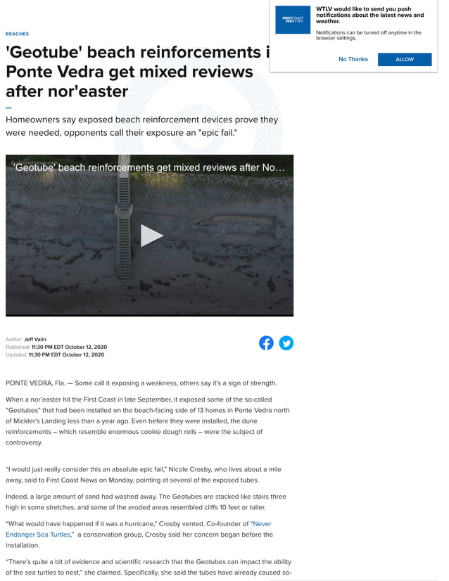 'Geotube' beach reinforcements inPonte Vedra get mixed reviewsafter nor ...