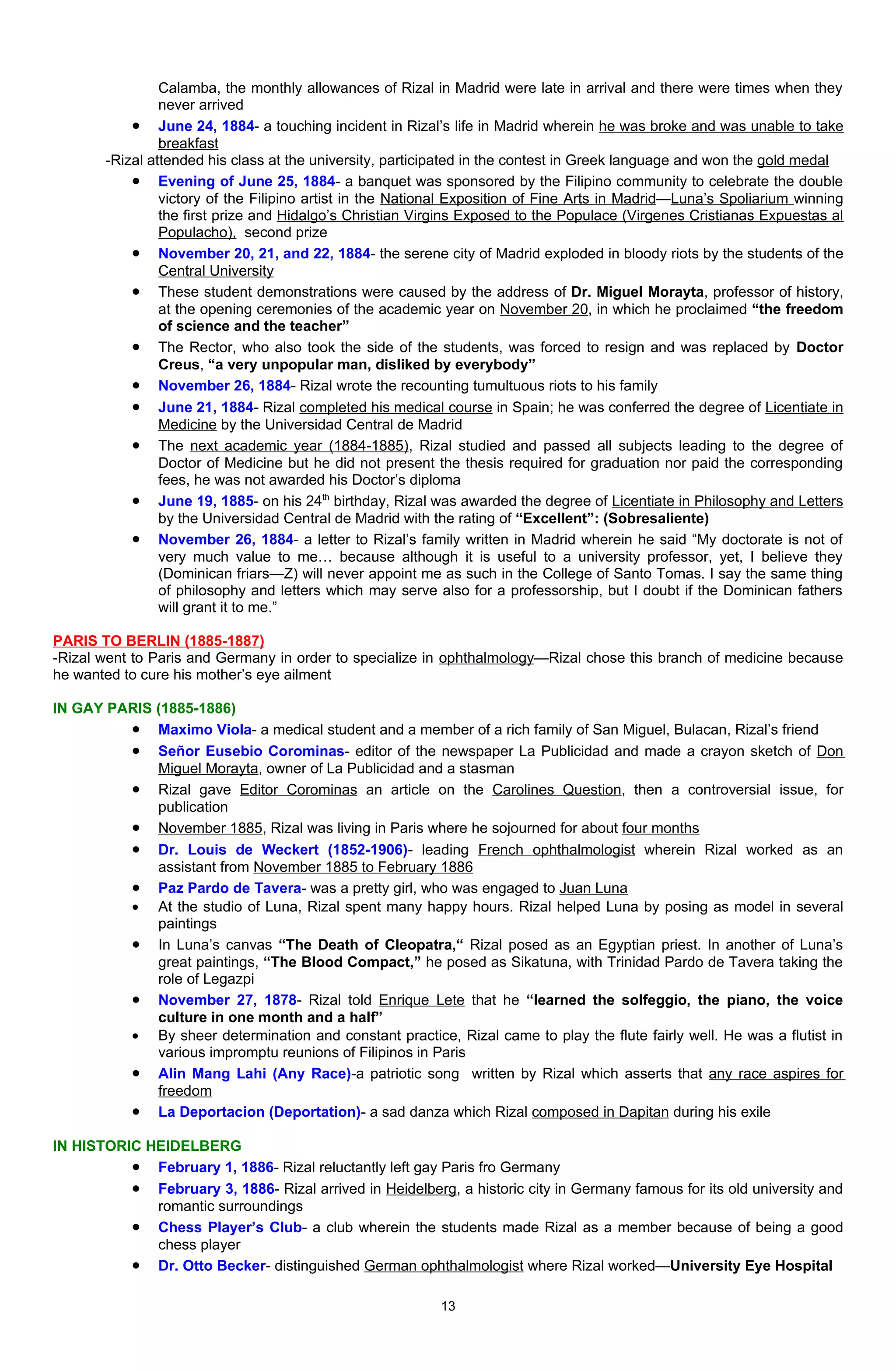 An Outline of Jose Rizal's Life | PDF