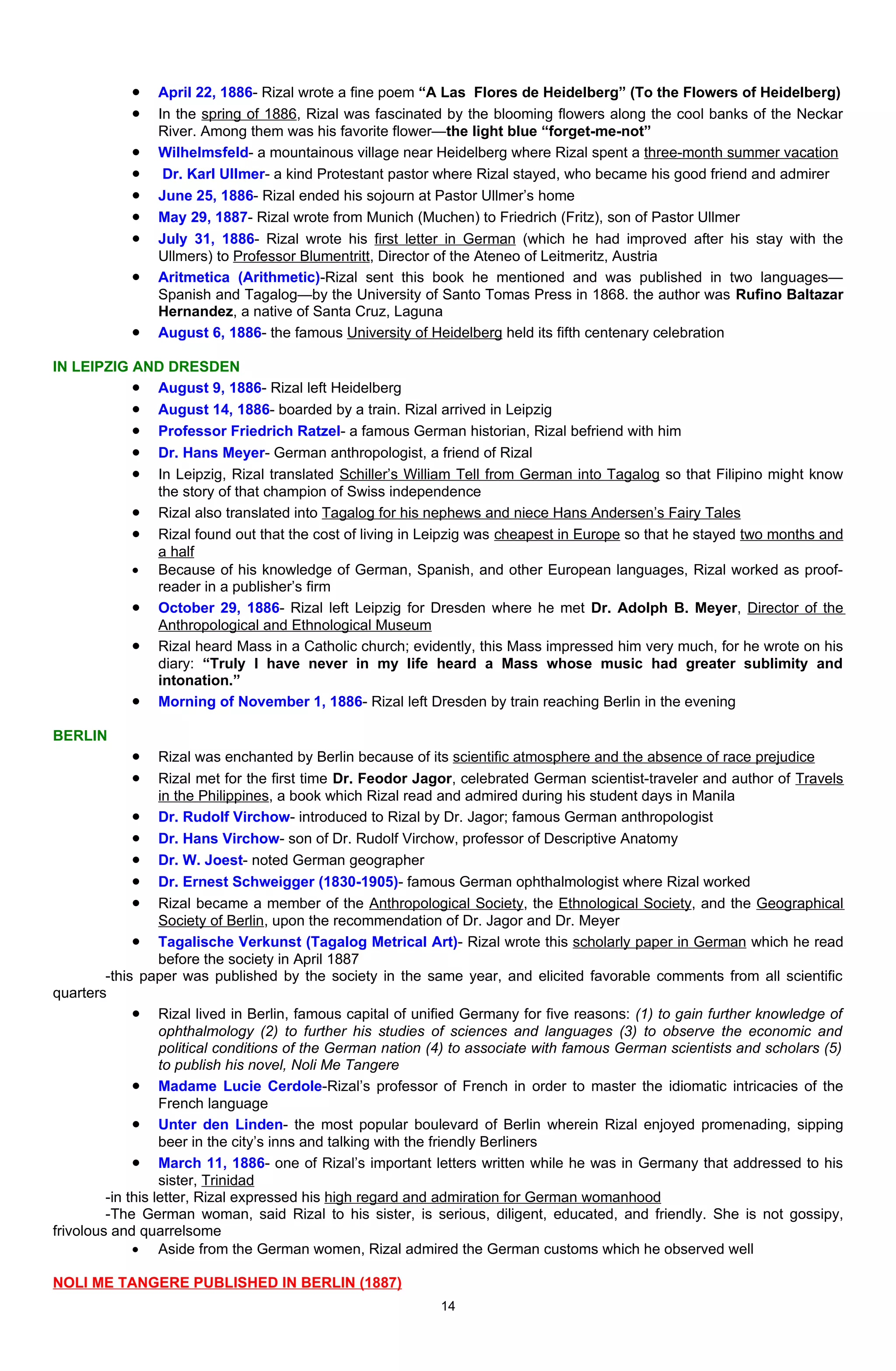 An Outline of Jose Rizal's Life | PDF