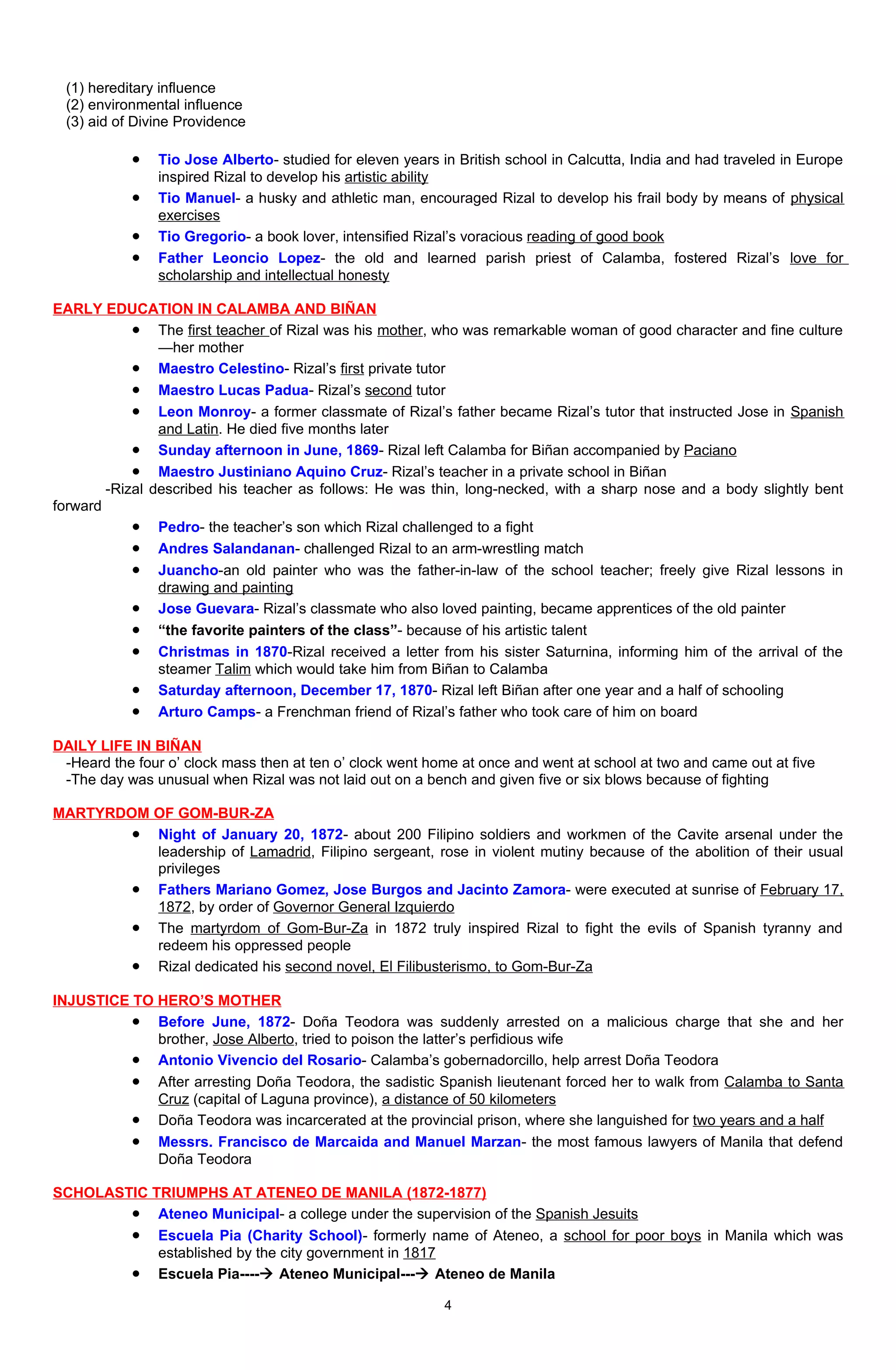 An Outline of Jose Rizal's Life | PDF