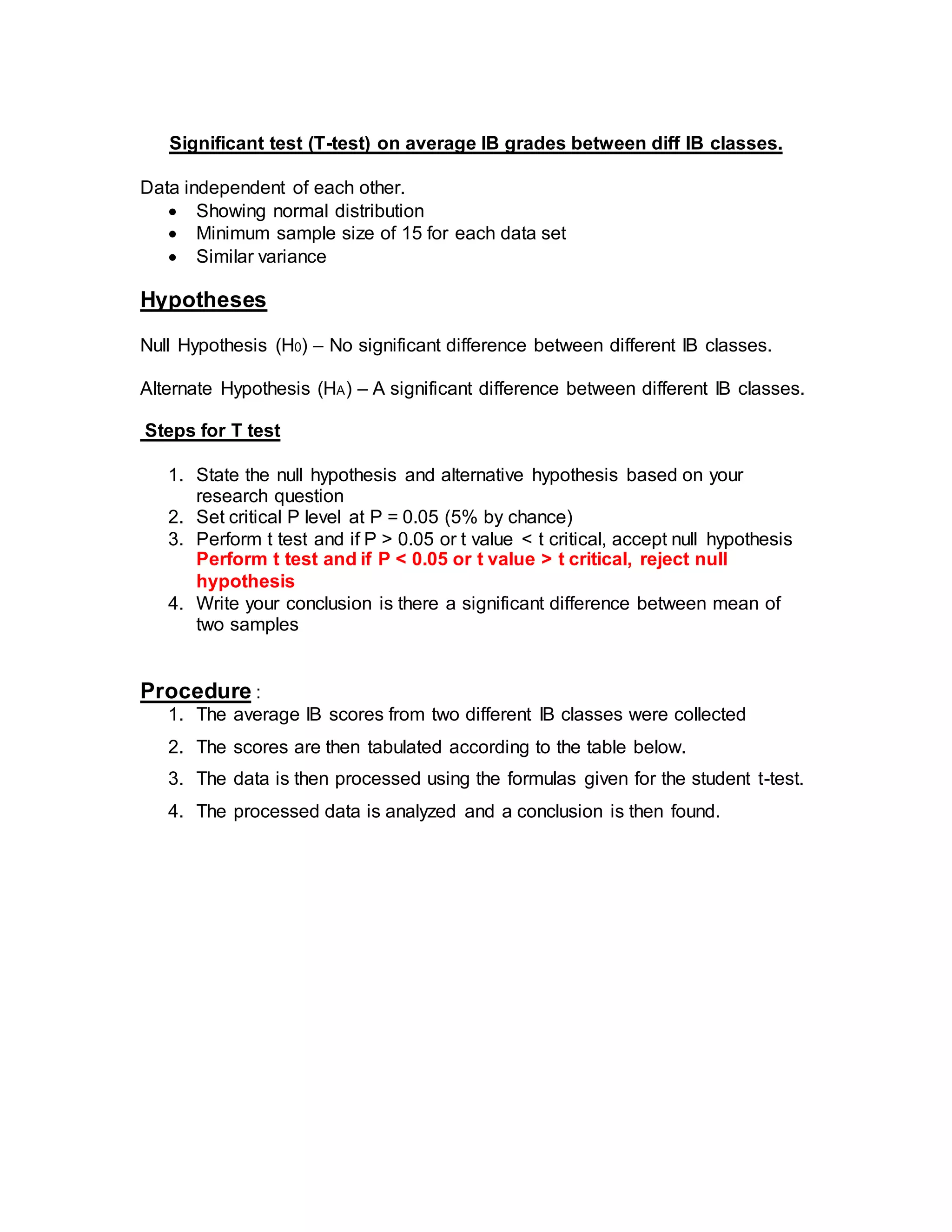 Significant test using student T test | PDF