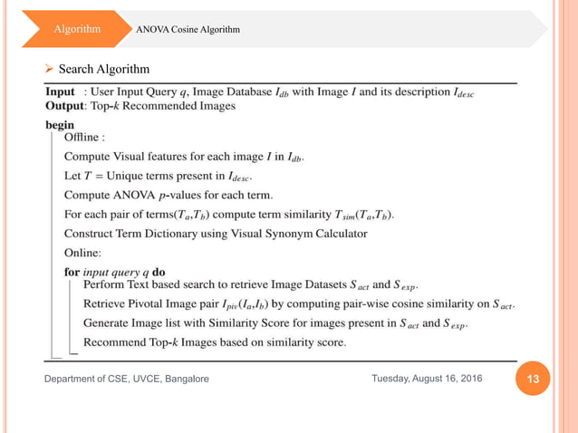 Anova cosine similarity based image recommendation | PPTX | Search | Internet