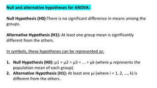 ANOVA Parametric test: Biostatics and Research Methodology | PPTX