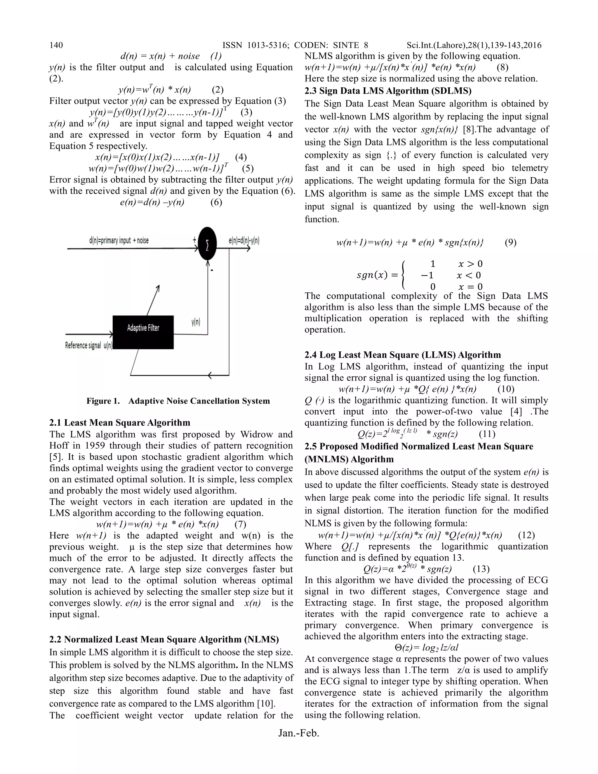 A Novel Adaptive Algorithm For Removal Of Power Line Interference From